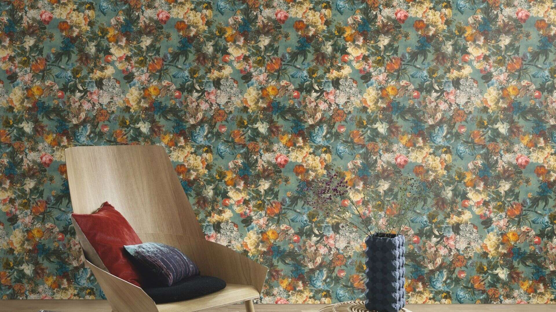 Non-woven floral wallpaper in orange & blue - passe-partout 605655 | 0 ...